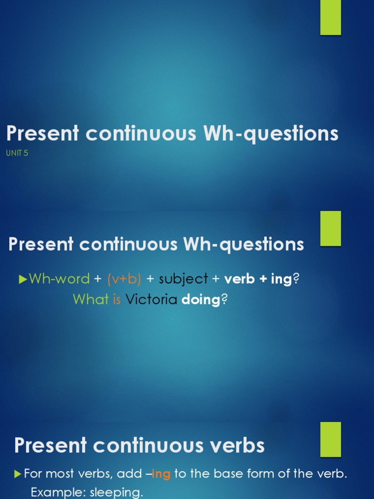Present Continuous Wh-Questions Guide | PDF