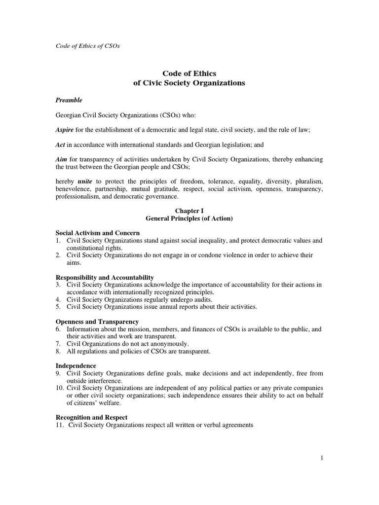 Code of Ethics of Civic Society Organizations | PDF | Civil Society ...