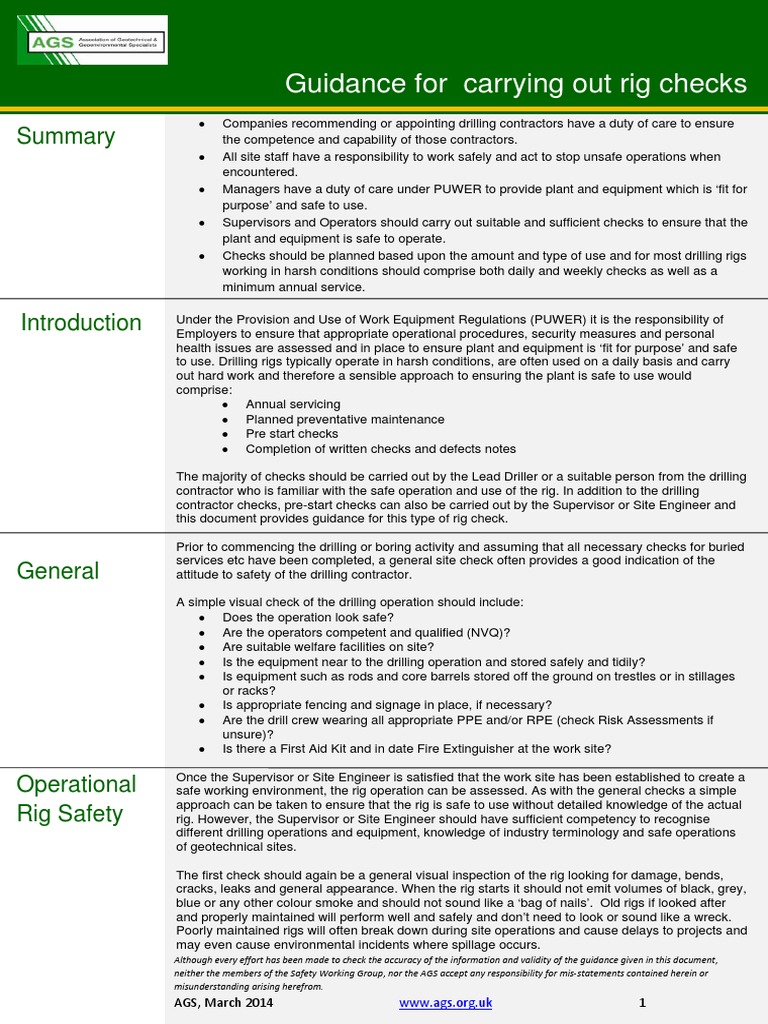Guidance For Carrying Out Rig Checks | PDF | Drilling Rig | Nature