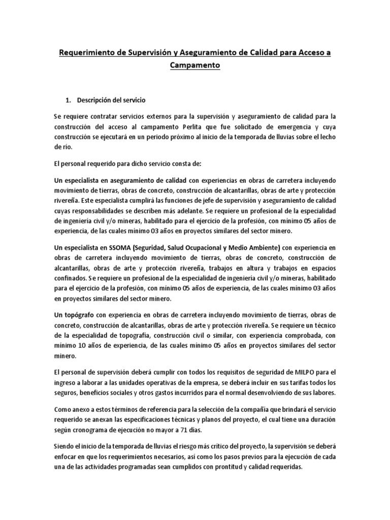 TDR Supervision | PDF | Minería | Ingeniero civil