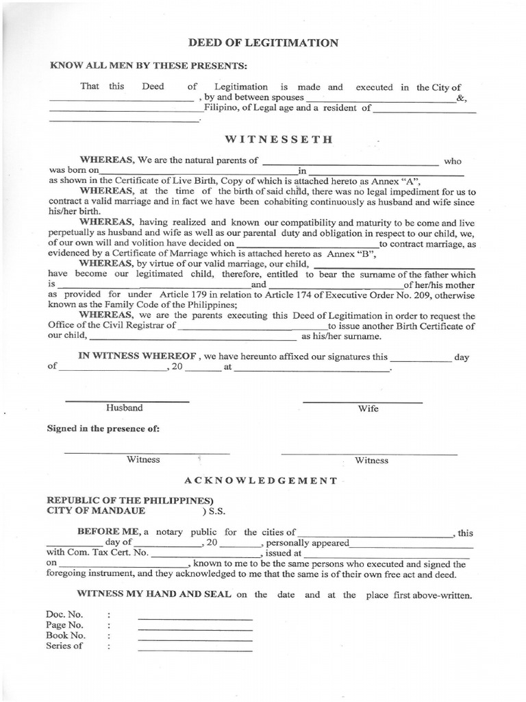 Deed of Legitimation | PDF
