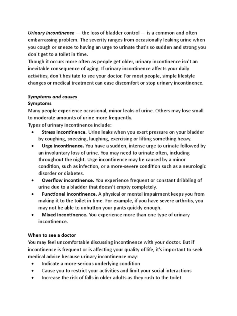 Urinary Incontinence | PDF | Urinary Incontinence | Urination