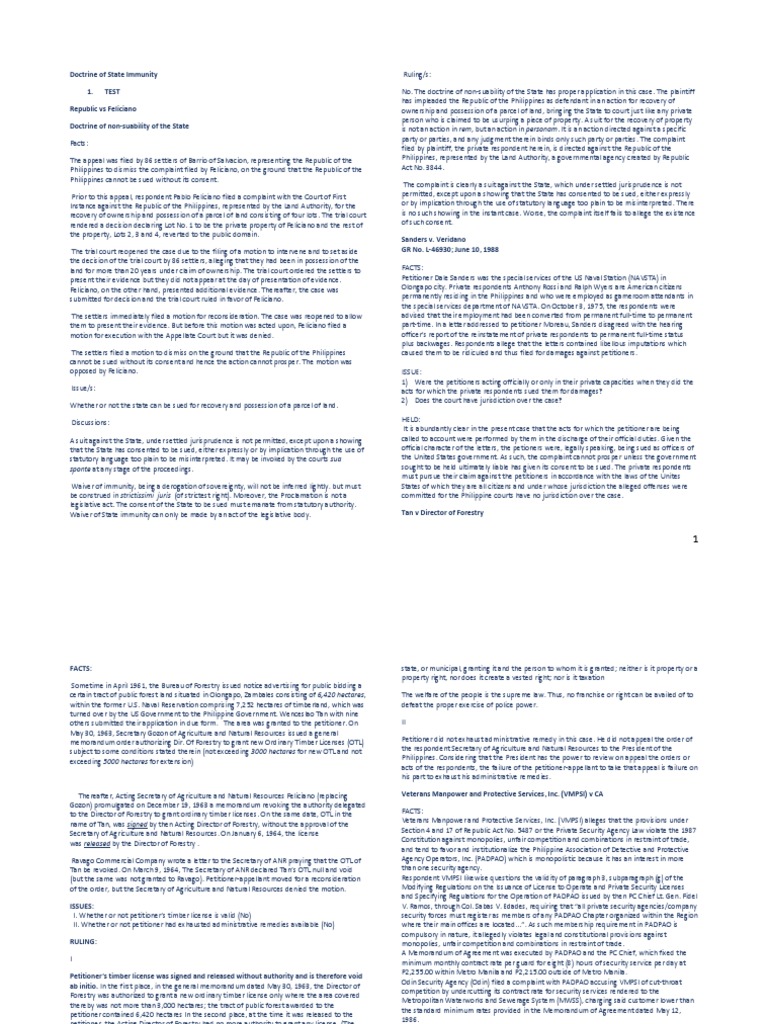 Doctrine of State Immunity 1-2 | PDF | Tort | Sovereign Immunity