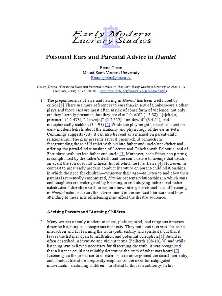 Poisoned Ears and Parental Advice in Hamlet | PDF | Hamlet