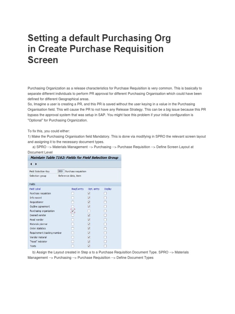 Setting A Default Purchasing Org in Create Purchase Requisition Screen ...