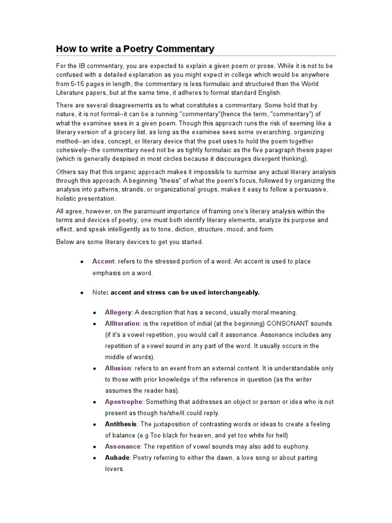 How To Write A Poetry Commentary | PDF | Poetry | Metre (Poetry)