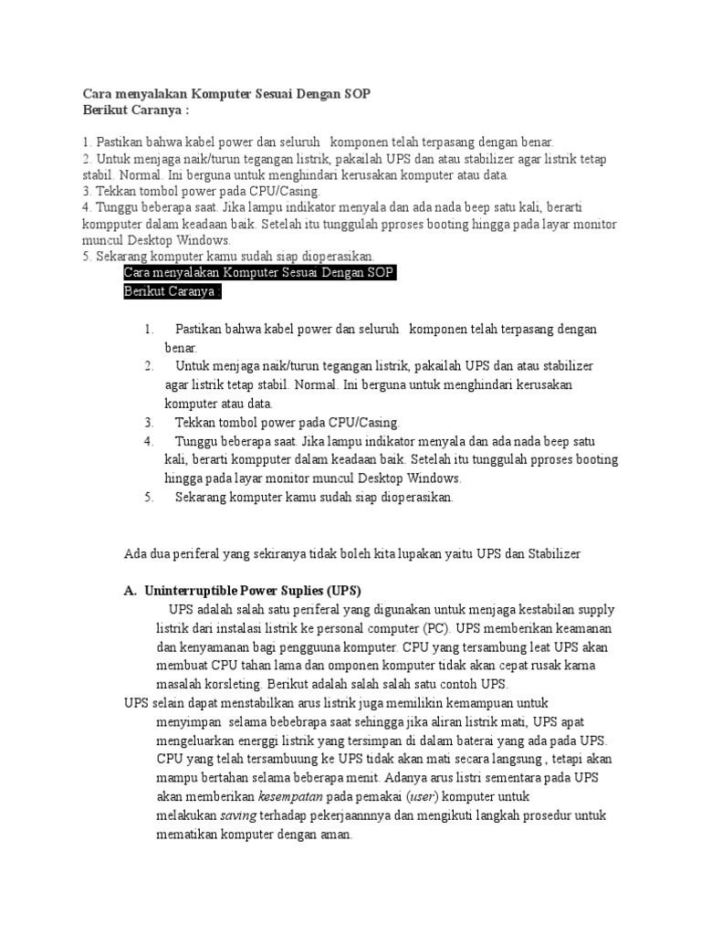 Cara Menyalakan Komputer Sesuai Dengan SOP | PDF | Griya & Taman | Komputer