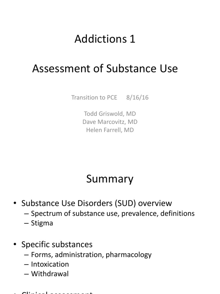 Addictions 1 Assessment of Substance Use | PDF | Substance Use Disorder ...
