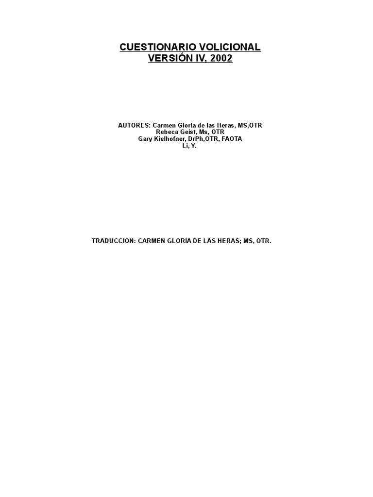 CUESTIONARIO VOLICIONAL (Versión C.G) | PDF | Comportamiento | Aprendizaje