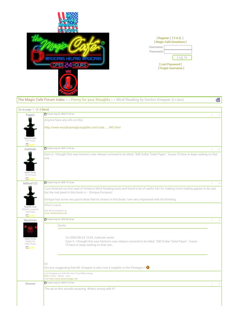 The Magic Cafe Forums - Mind Reading by Kenton Knepper | PDF | Mentalism | Neuro Linguistic ...