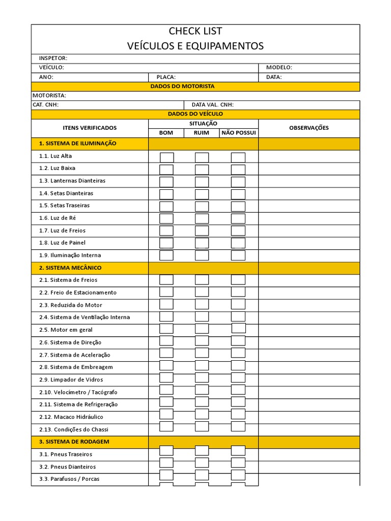 Check List - Veiculos e Equipamentos | PDF | Veículos | Veículo Motorizado