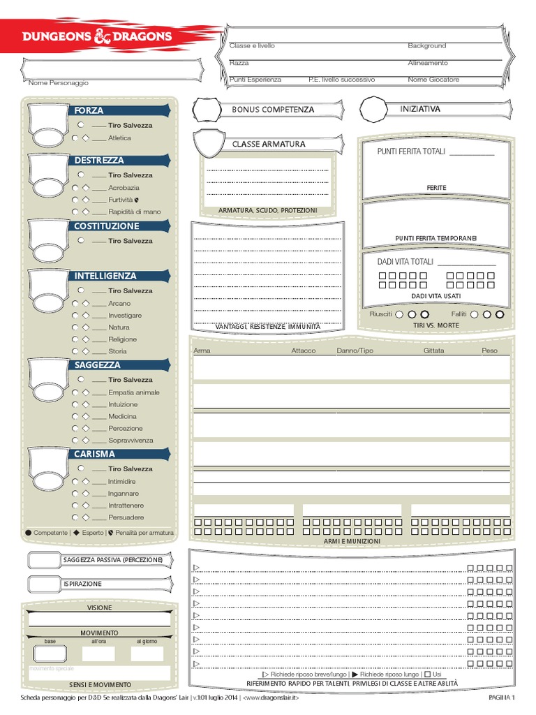 Scheda Pg 5e v1.01 Compilabile