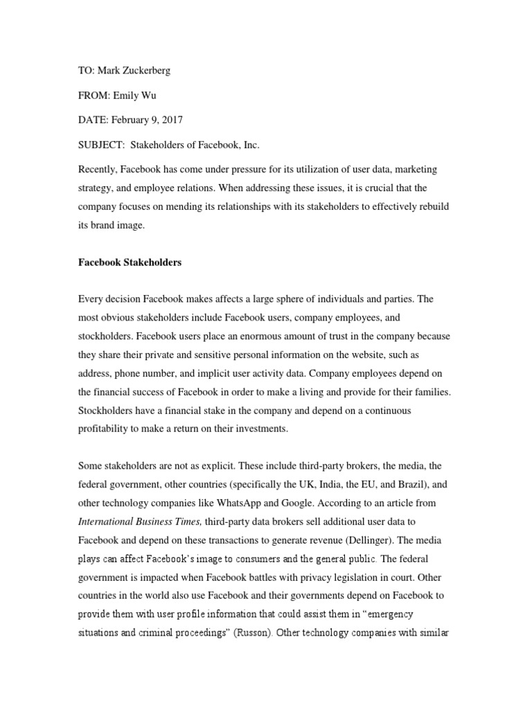 Stakeholder Analysis 1 | PDF | Stakeholder (Corporate) | Facebook