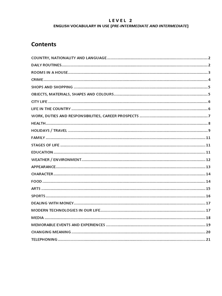 Level 2 (English Vocabulary in Use Pre-Interm & Interm) | PDF | Adjective | Employment