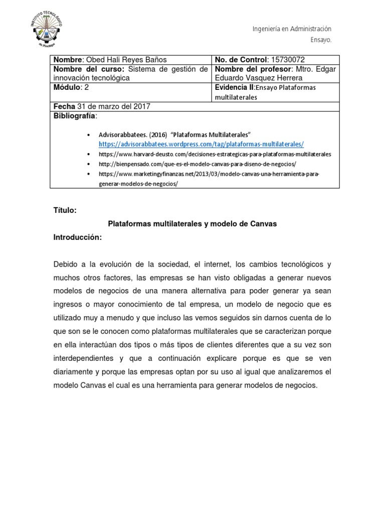 Plataformas Multilaterales Ensayo | PDF | Modelo de negocio | Publicidad