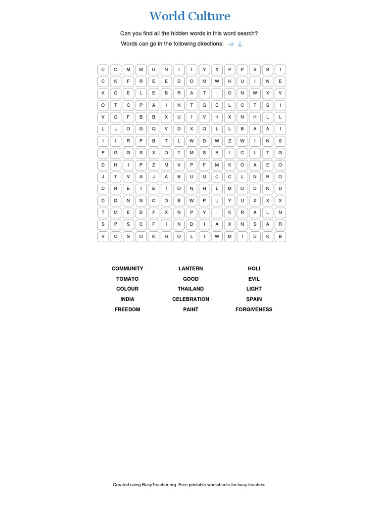 World Culture Word Search Puzzle | PDF | Word Puzzles | Puzzles