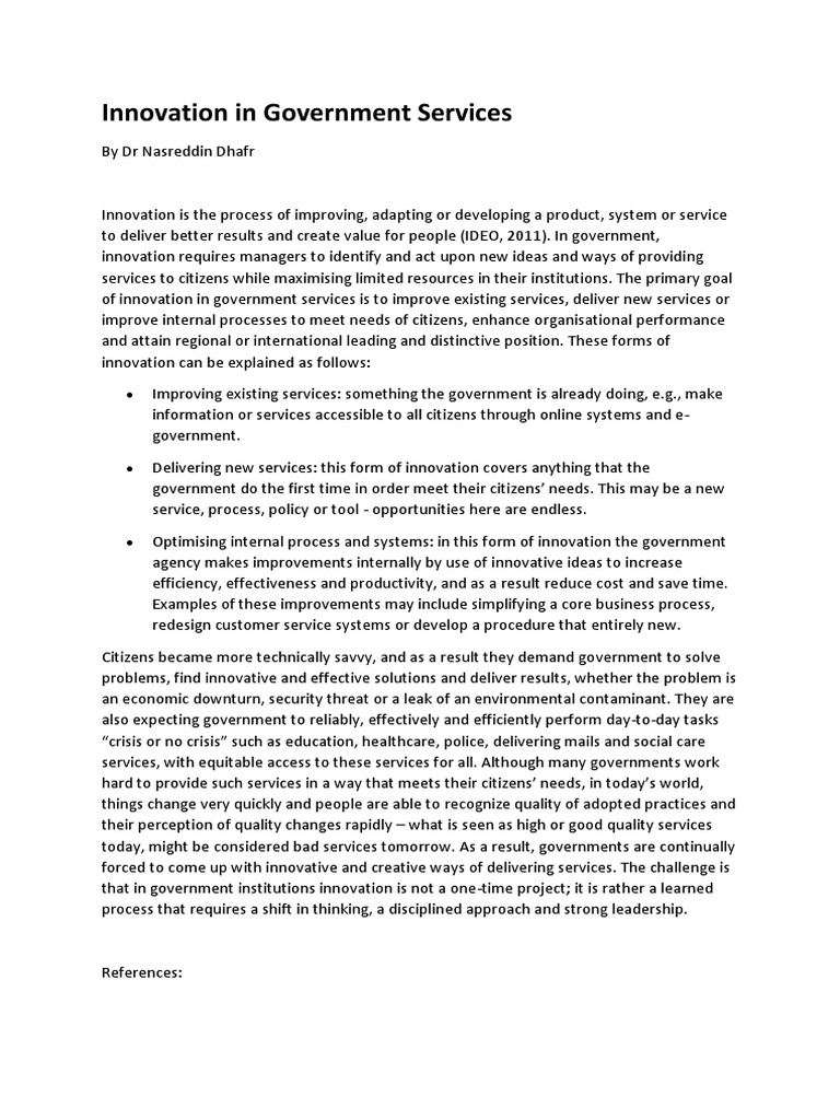 Innovation in Government Services | PDF | Innovation | Business Process
