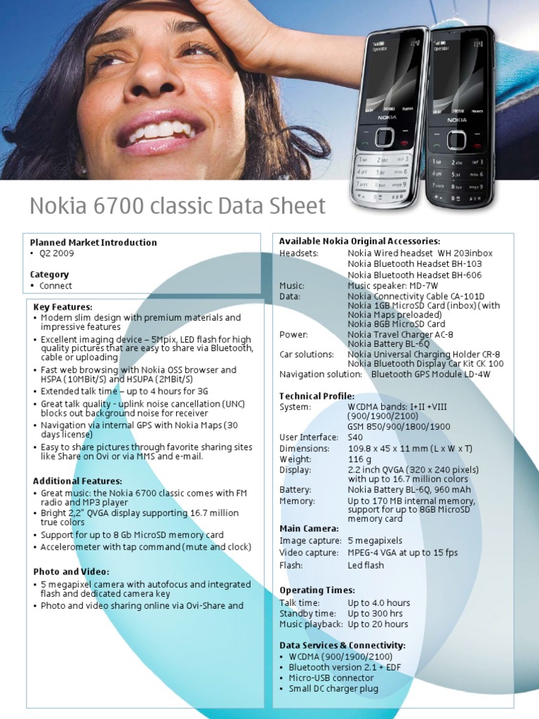 Nokia 6700 Classic Datasheet | PDF | Secure Digital | Bluetooth