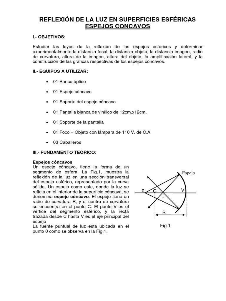 Reflexión de La Luz en Superficies Esféricas Espejos Concavos | PDF ...