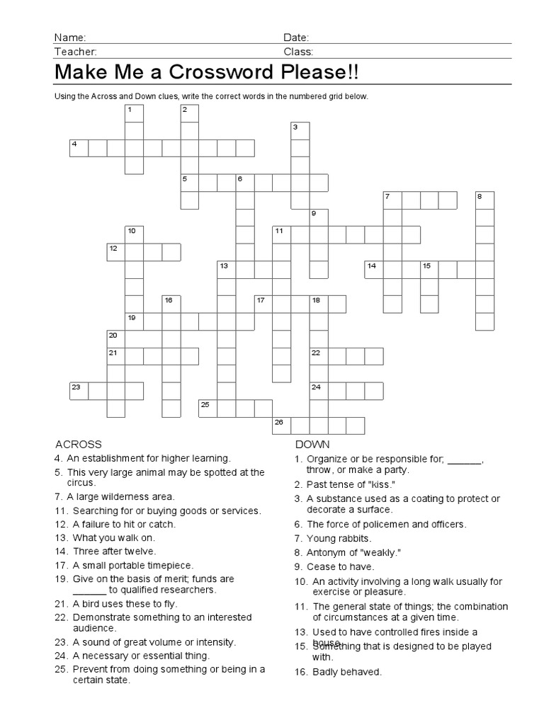 Crossword Puzzle Clues & Grid | PDF | Crossword