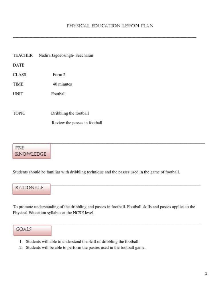 Football Lesson | PDF | Physical Education | Lesson Plan