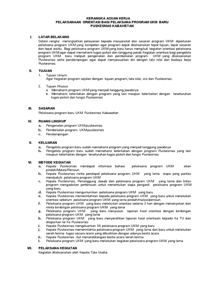 5.1.2 EP 2 KAK ORIENTASI Pelaksana UKM - OCEE | PDF | Bisnis