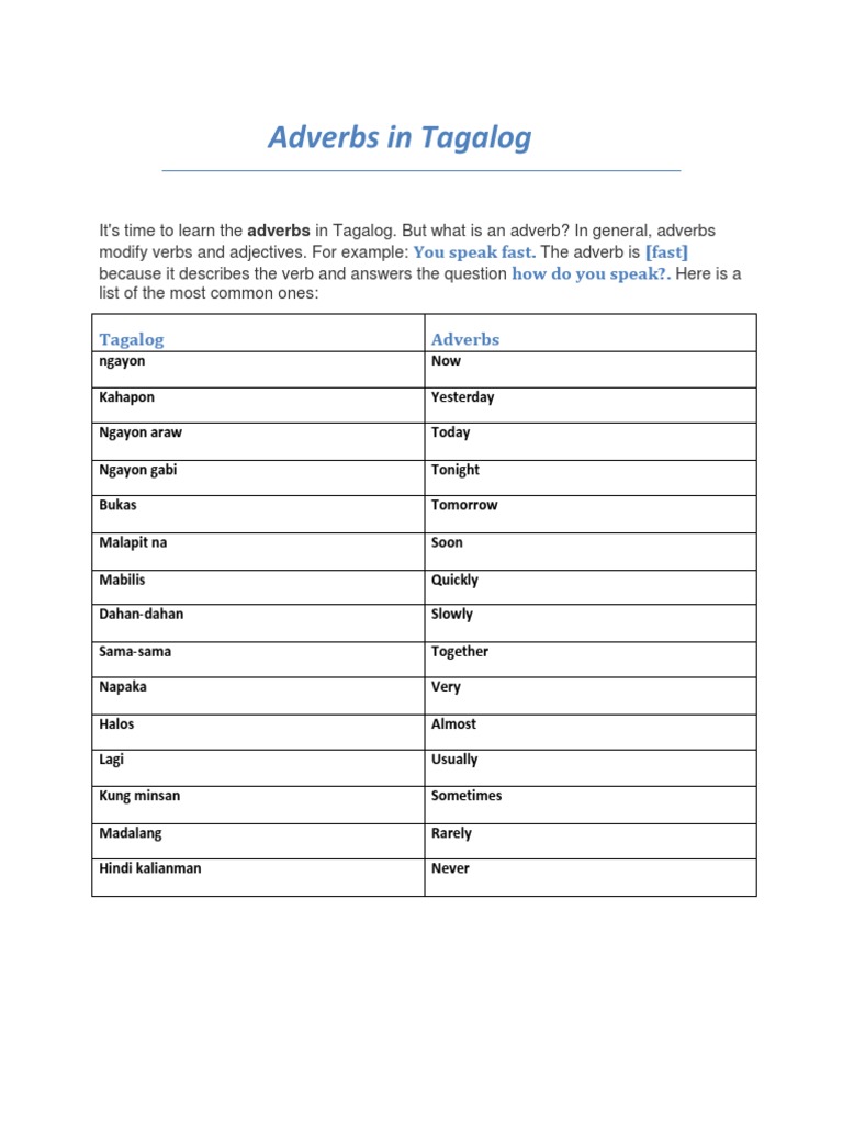 Verb Examples Tagalog
