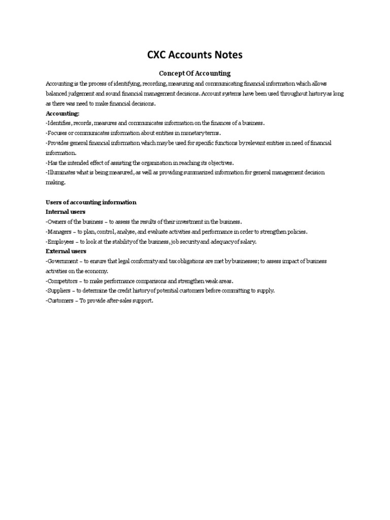 CXC Accounts Notes | PDF | Balance Sheet | Partnership