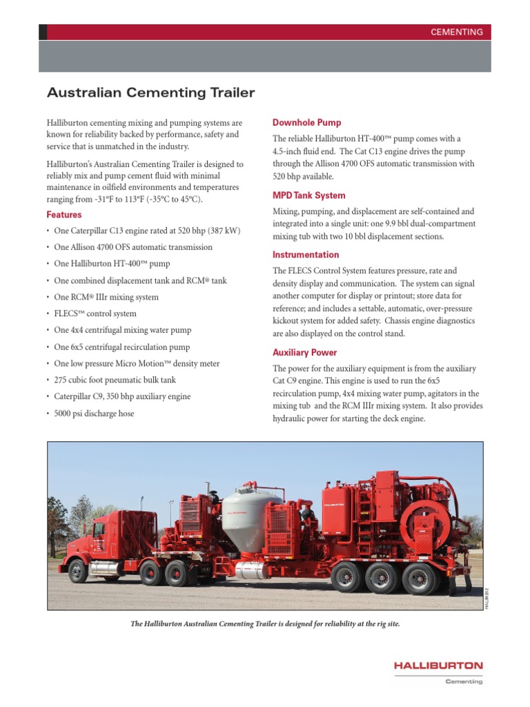 Trailer Mounted Single Pump Cementing Unit | PDF | Pump | Instrumentation