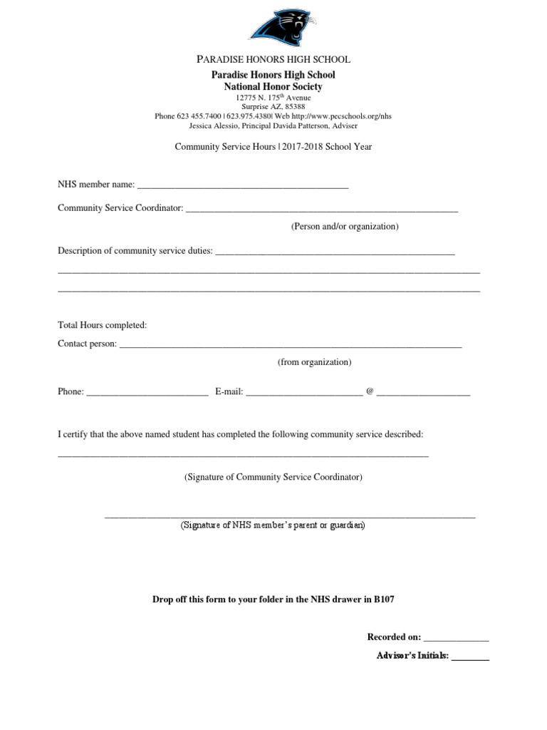 Individual Community Service Form2017-18 | PDF