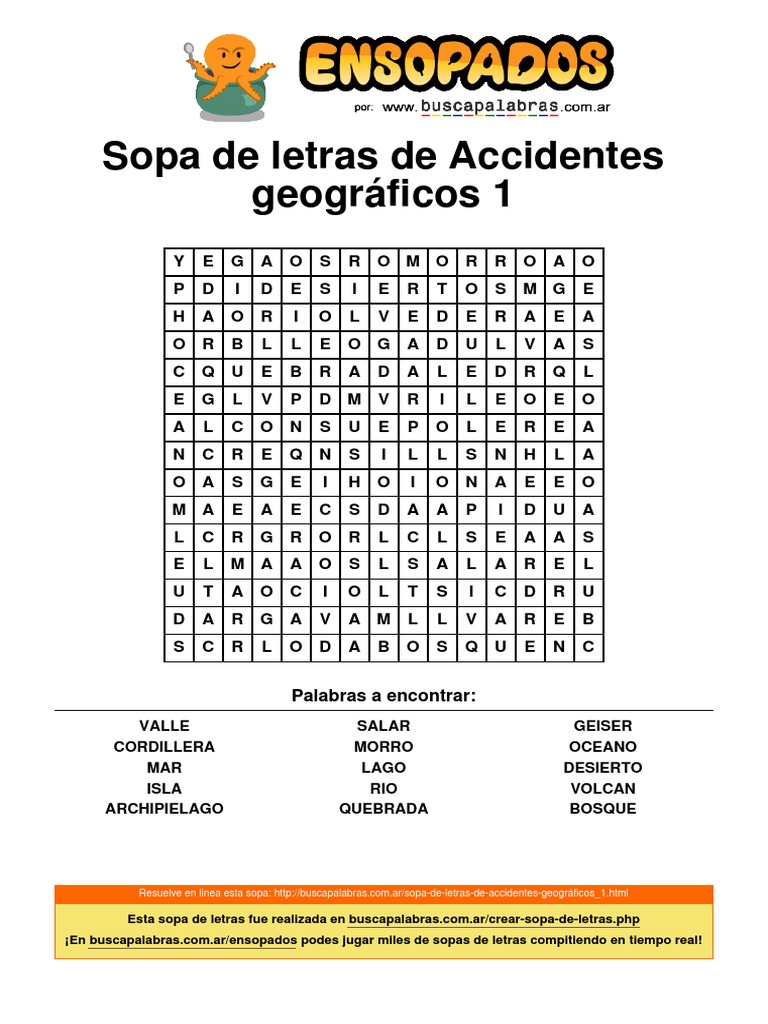 Sopa de Letras de Accidentes Geográficos 1