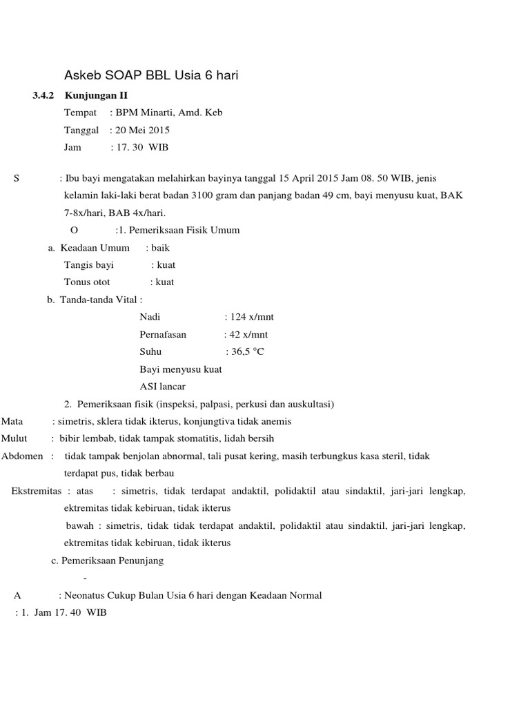 Askeb SOAP BBL Usia 6 Hari | PDF