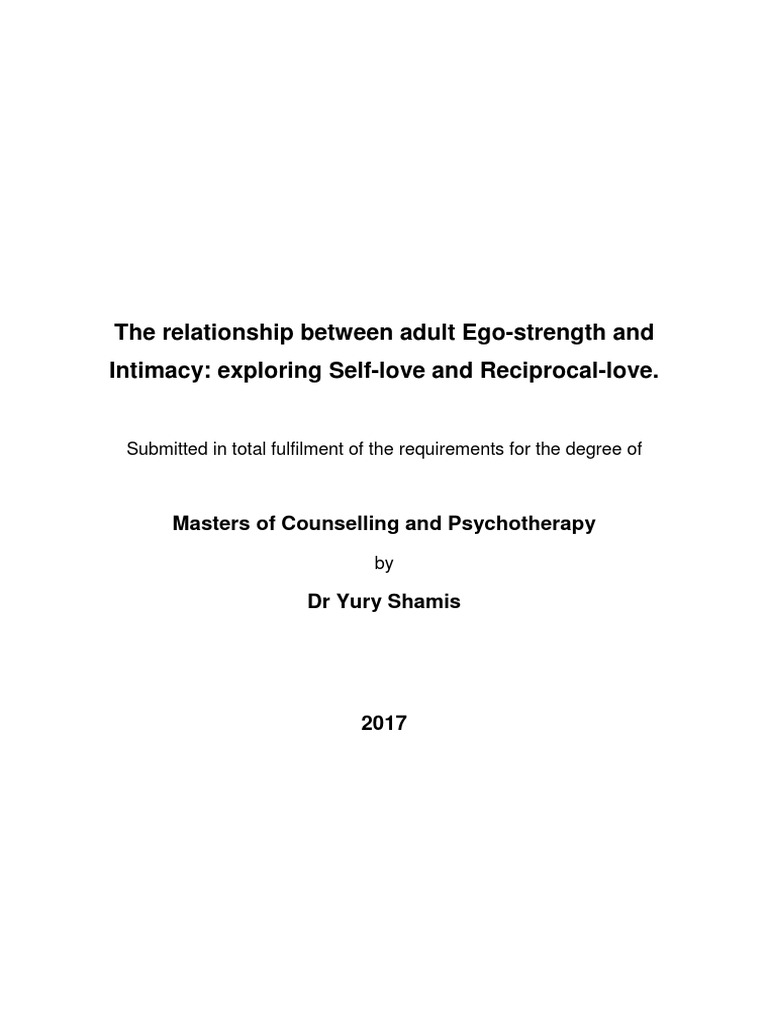 Ego-Strength, Intimacy, and Self-Love | PDF | Developmental Psychology ...