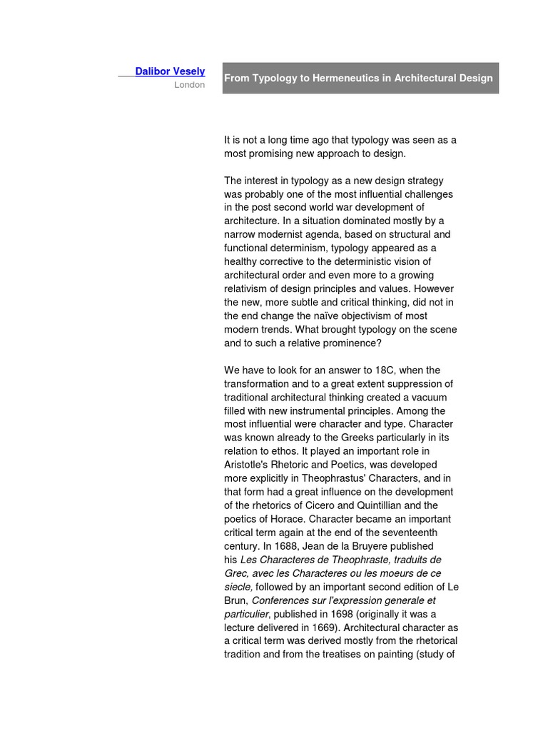 From Typology To Hermeneutics in Architectural Design | PDF | Common ...