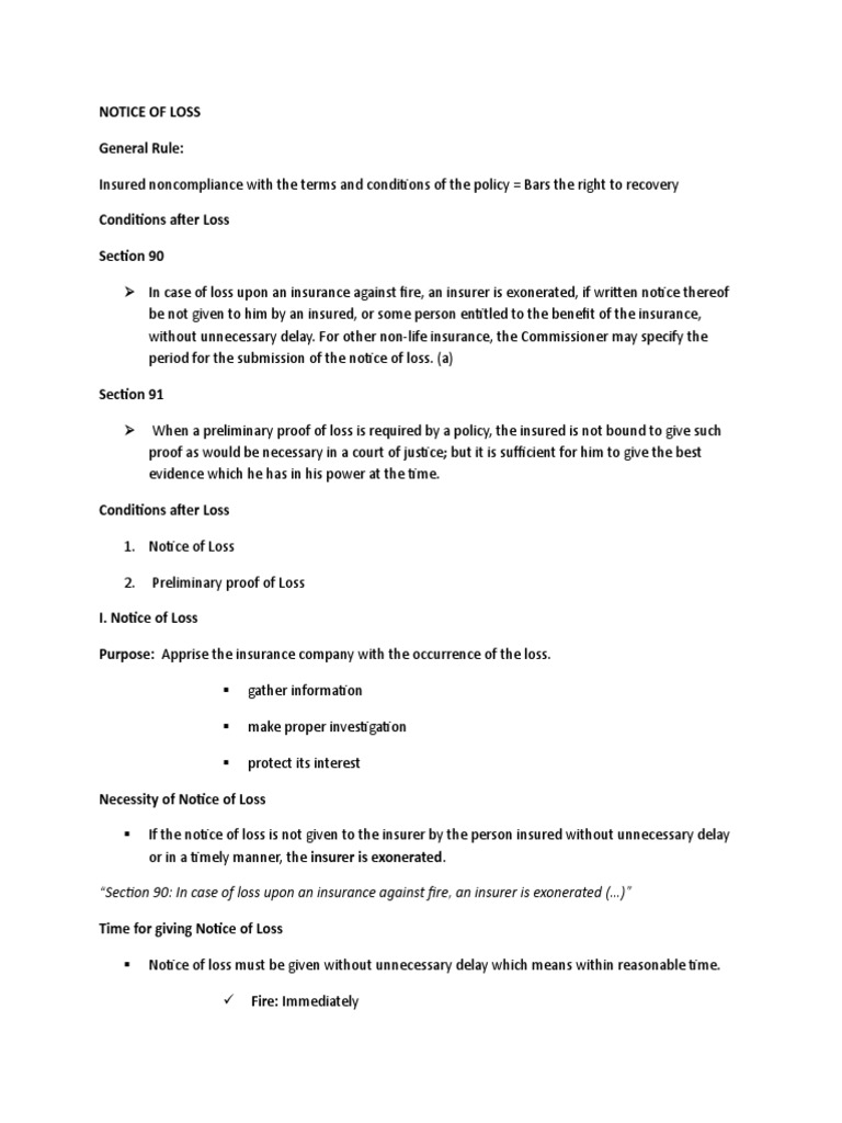 Handout - Notice of Loss | PDF | Waiver | Insurance