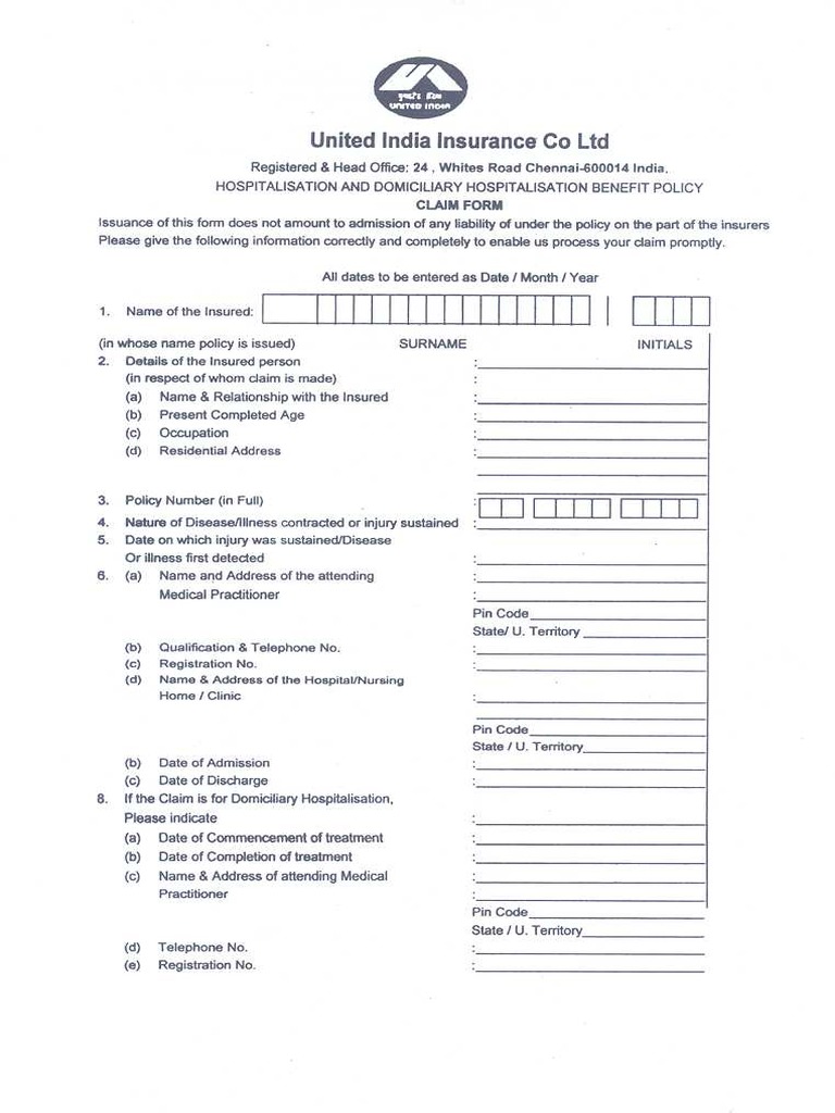 Claim Form (UIIC) | PDF