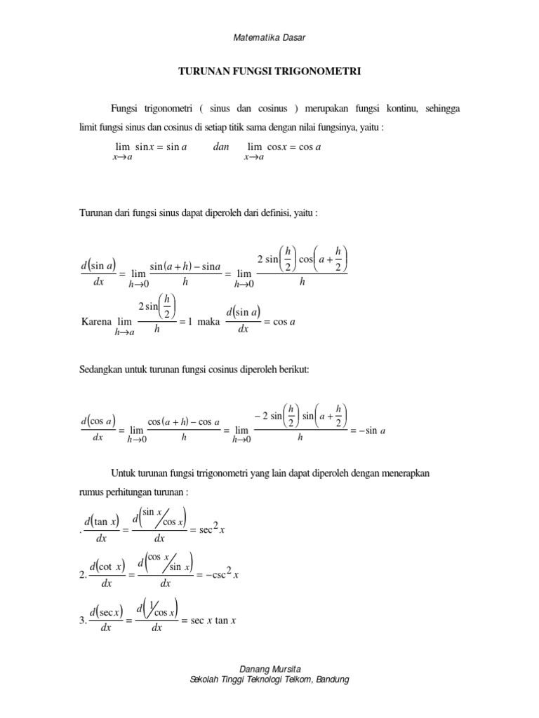 Fungsi Turunan Trigonometri PDF | PDF