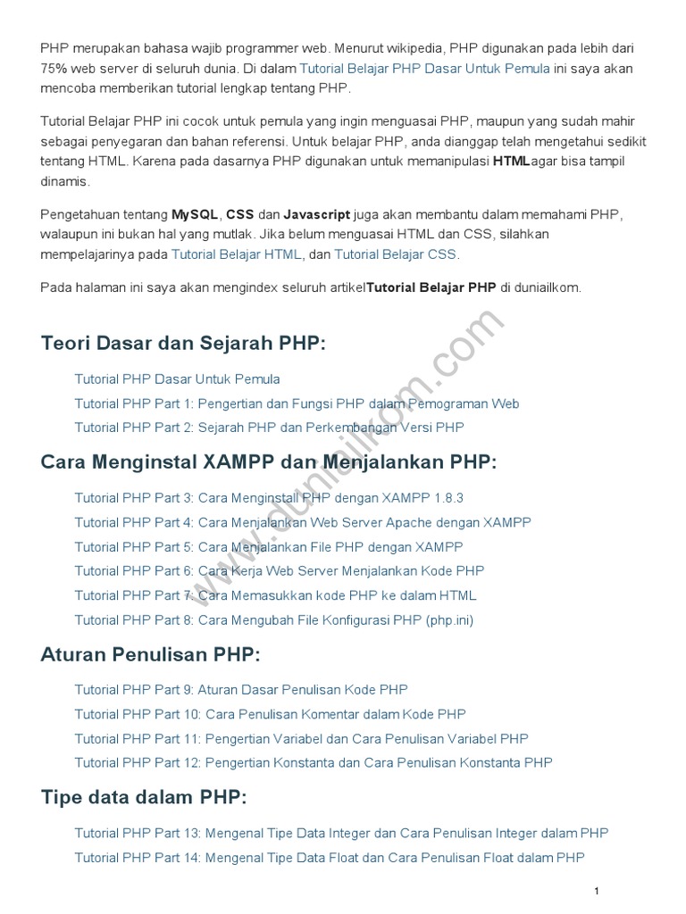 PHP Untuk Pemula PDF | PDF | Komputer