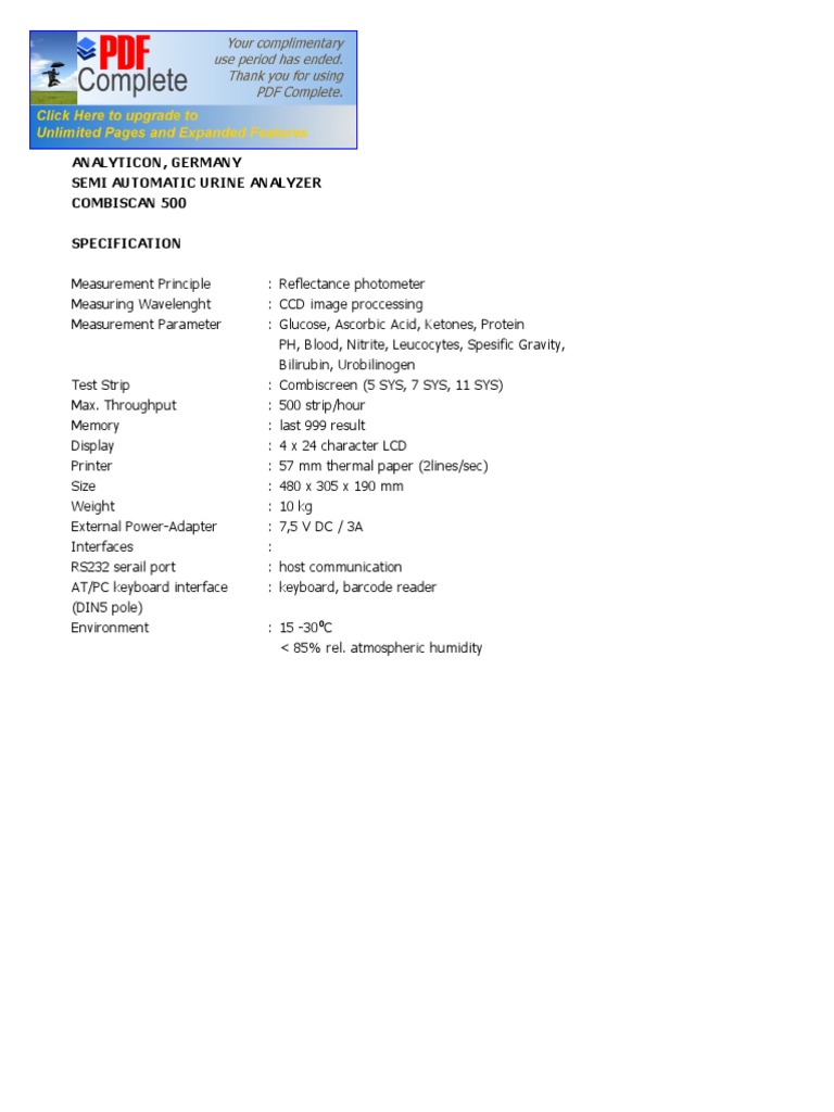 Spesifikasi Combiscan 500 | PDF