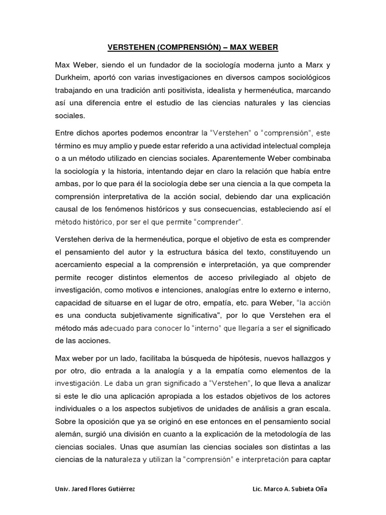 Verstehen | PDF | Max Weber | Hermenéutica