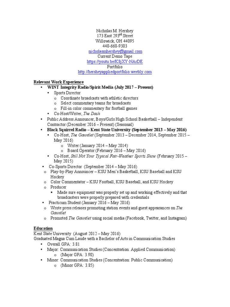 Sports Media Professional Resume | PDF | Communication | Sports