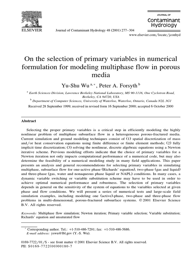 On The Selection of Primary Variables in Numerical Formulation For Modeling Multiphase Flow in ...