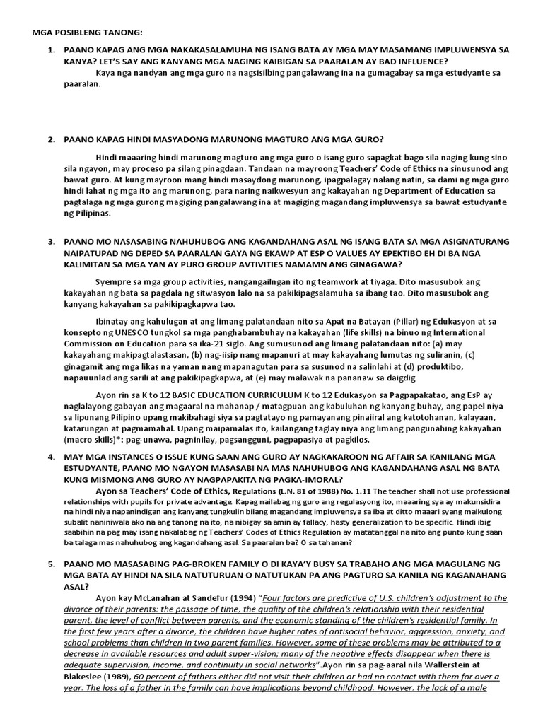 Mga Posibleng Tanong | PDF