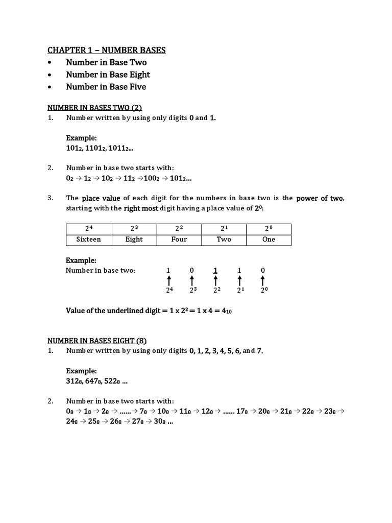 Chapter 1 - Number Bases Number in Base Two Number in Base Eight Number ...