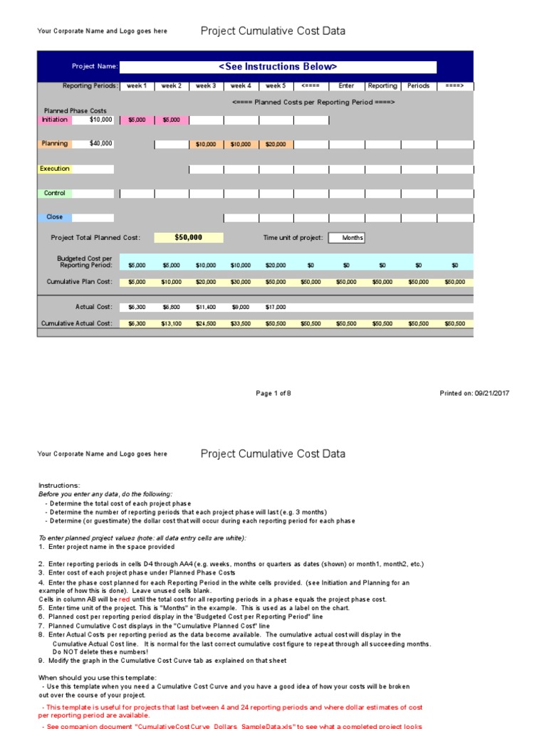 Cumulative Cost Curve Template Guide | PDF | Data | Microsoft Excel