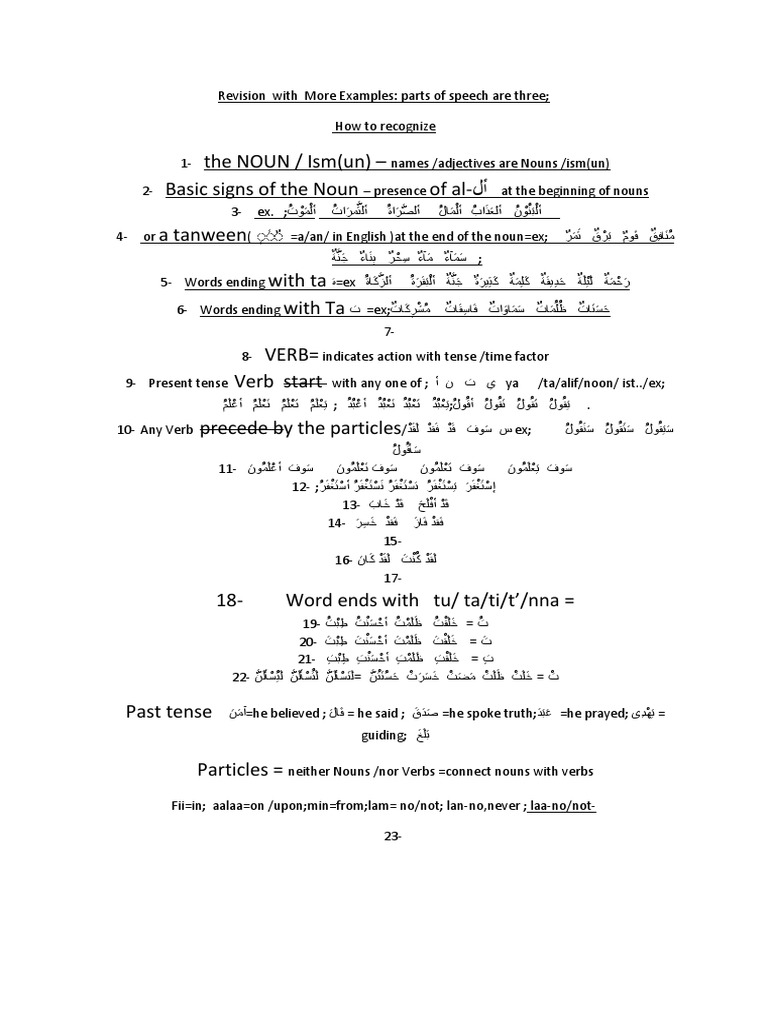 Arabic Revision With More Examples | PDF | Part Of Speech | Verb