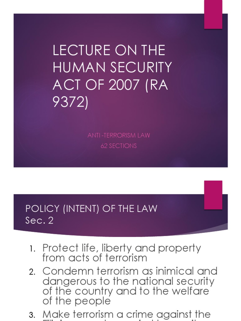 Human Security Act Overview (RA 9372) | PDF | Arrest | Detention ...