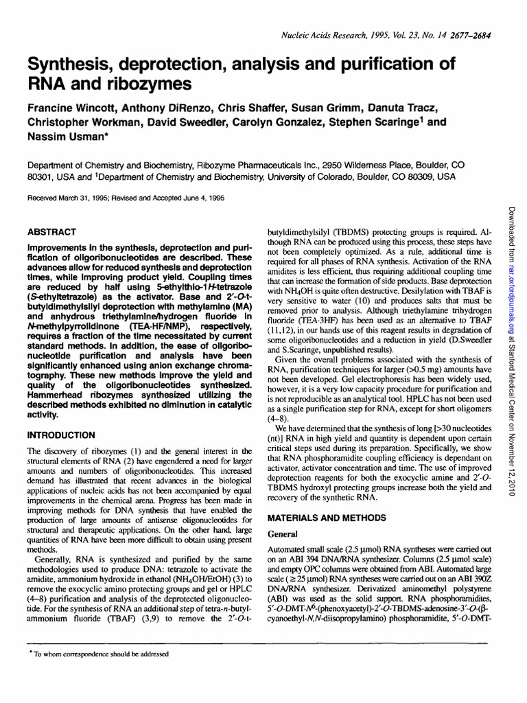 Nucl. Acids Res. 1995 Wincott 2677 84 | PDF | Oligonucleotide | High ...