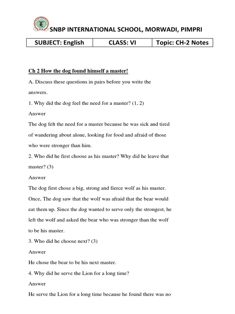 SNBP International School, Morwadi, Pimpri SUBJECT: English Class: Vi ...