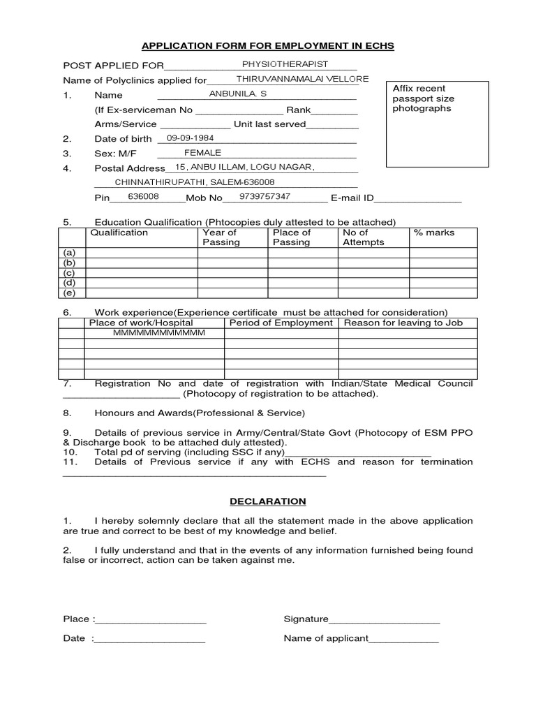 ECHS Application Form | PDF | Doctor Of Medicine | Specialty (Medicine)